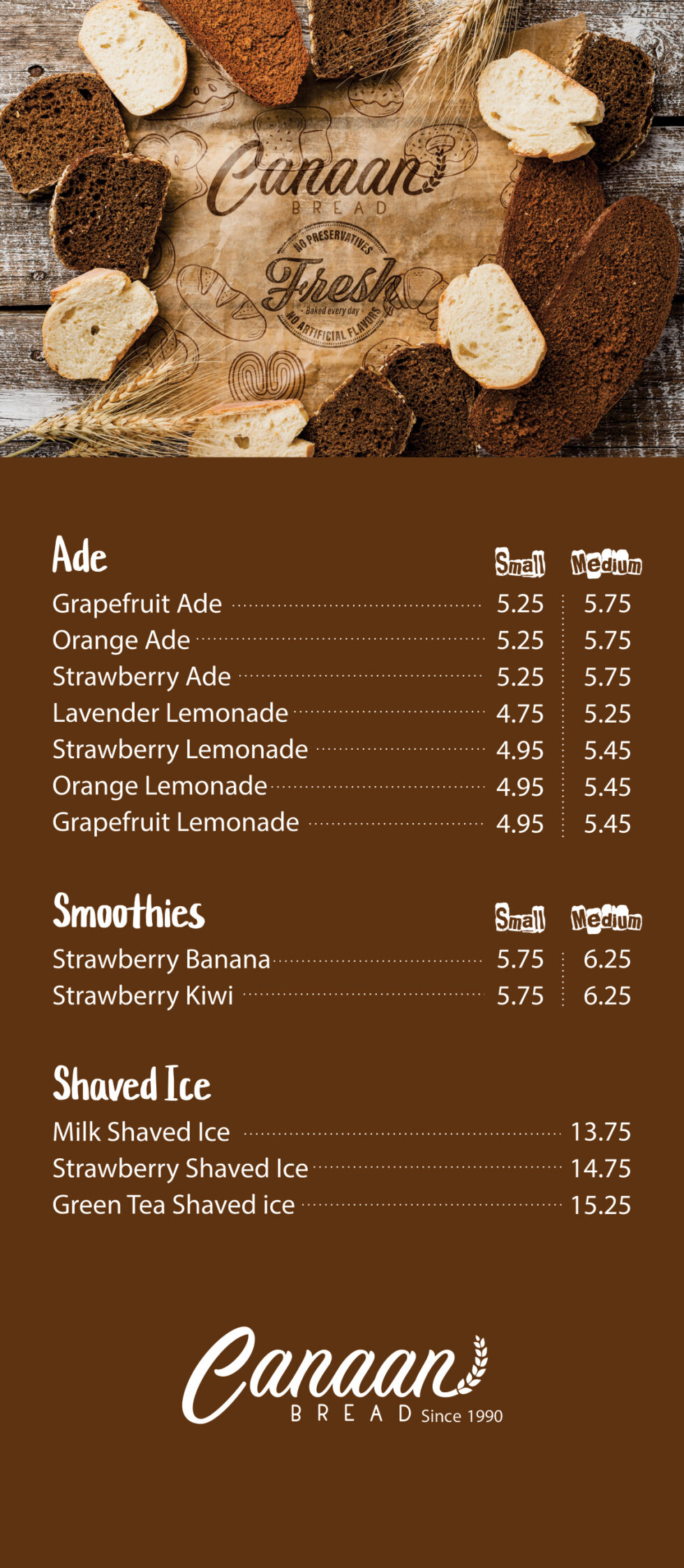 menu | CANAAN BREAD